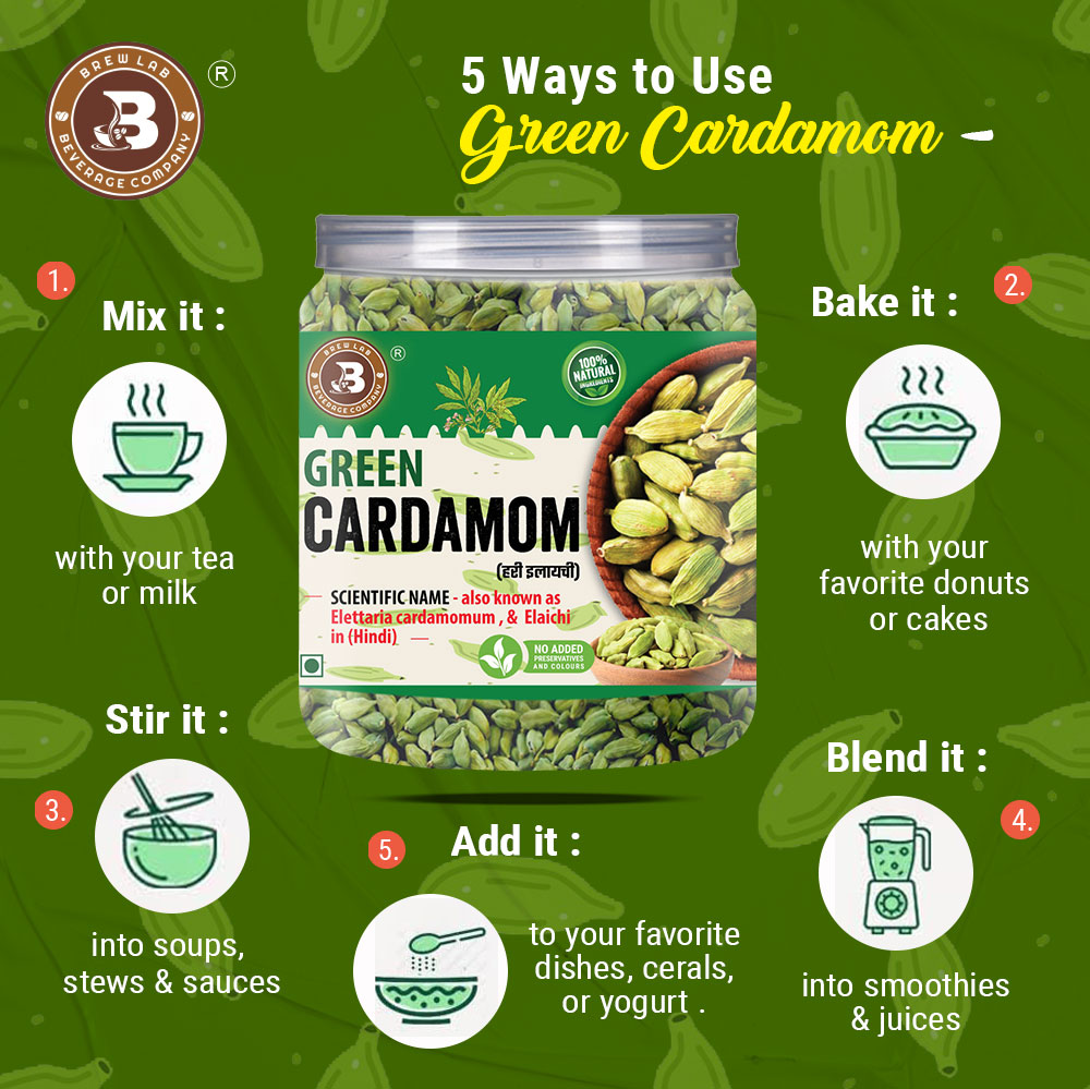 Brew Lab Green Cardamom (Sabut Hari Elaichi) | Chemical Free & Natural Cardamom Seeds | (150 g)