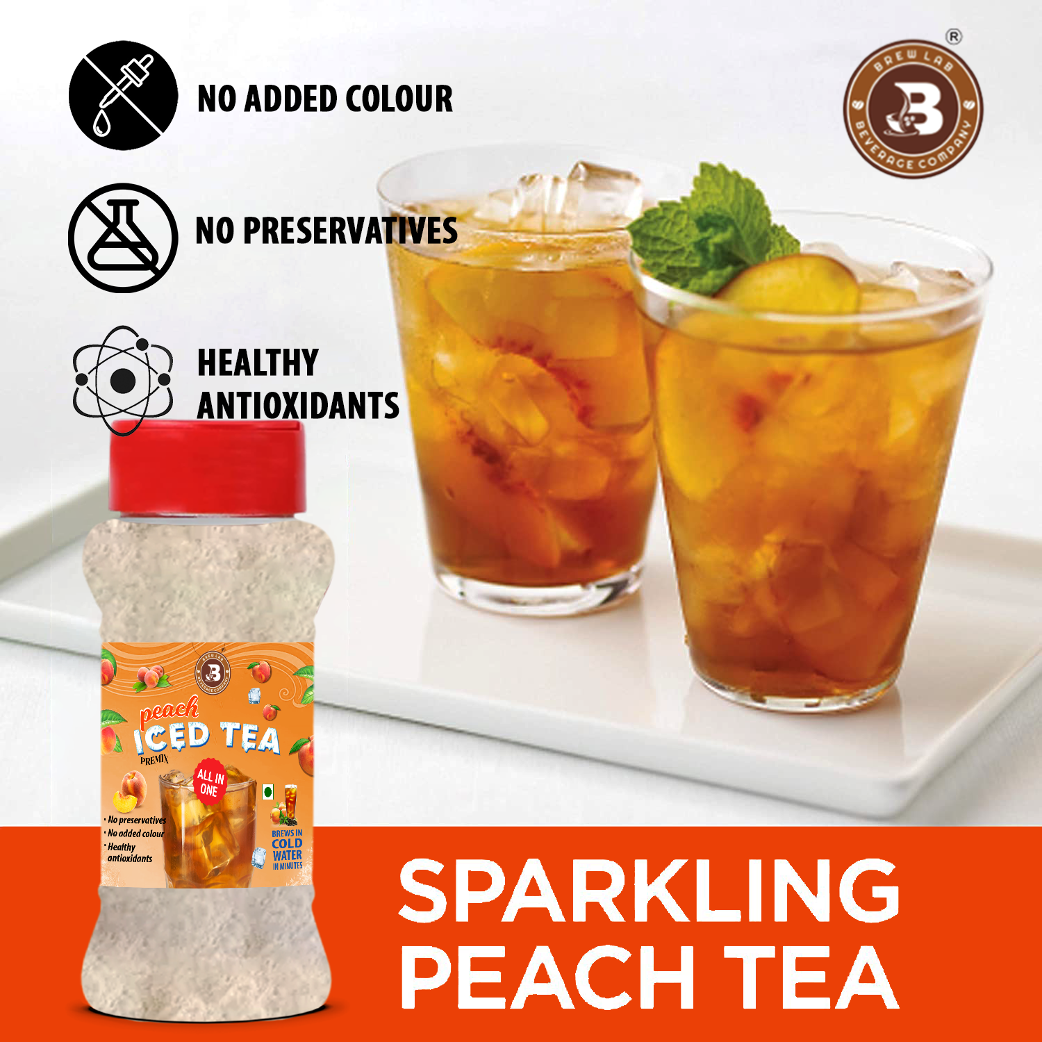 Brew Lab Healthy & Refreshing Ice Tea Peach Premix | Goodness of Natural Peach Flavor | All In ...