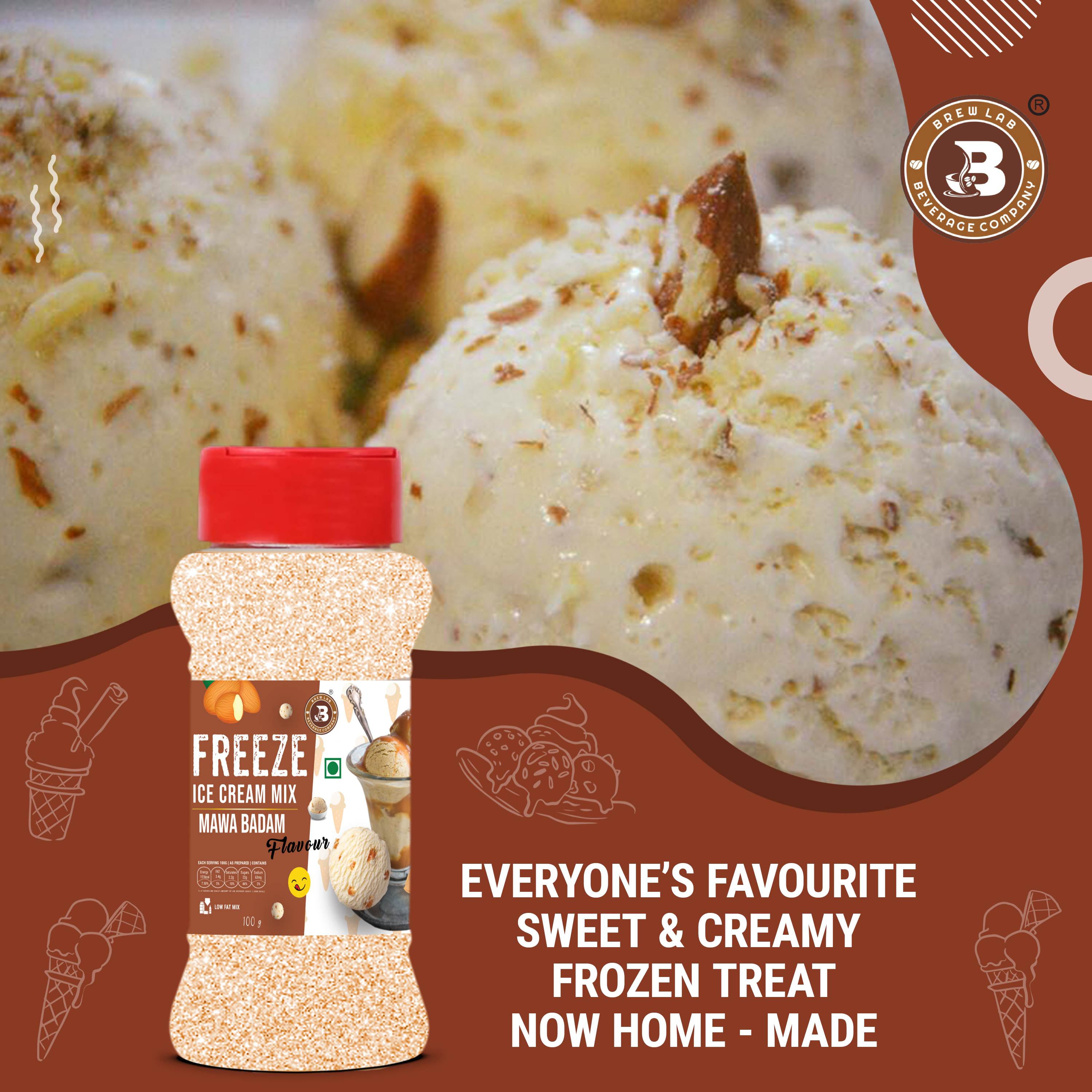 Brew Lab Instant Mawa Badam Freeze Ice cream Mix Powder | For Tasty ...