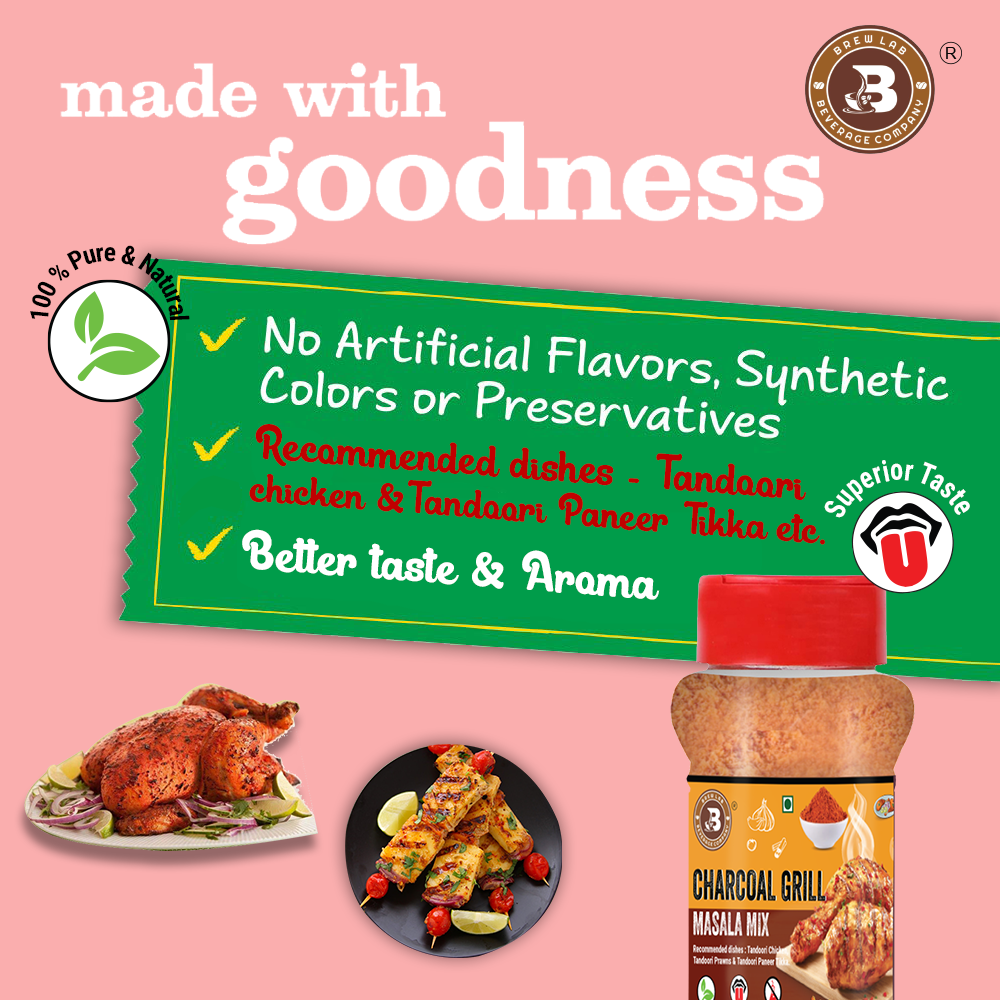Brew Lab Pure & Natural Charcoal Grill Masala Mix | Smoky Taste | No ...